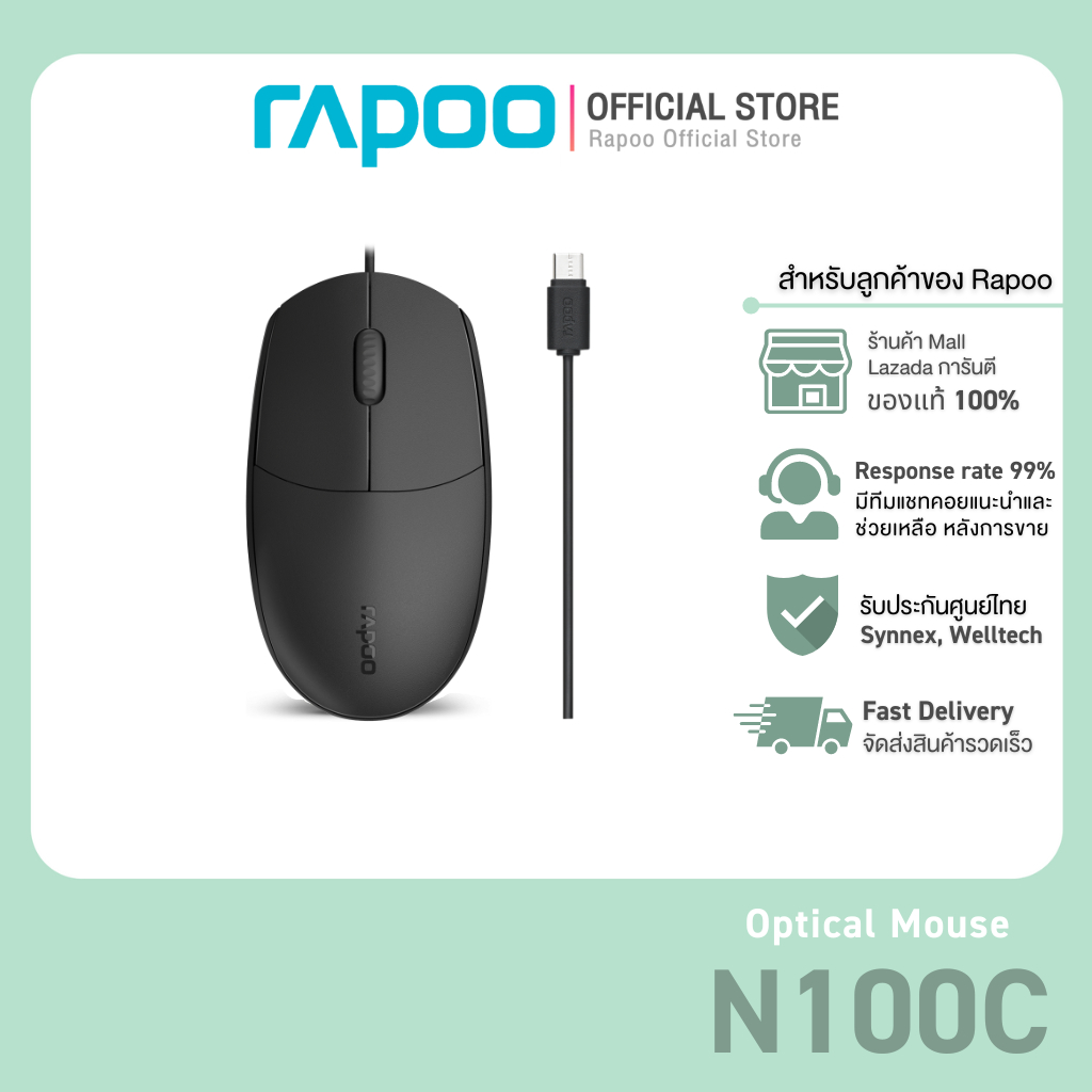 Rapoo N100C Wired Optical Mouse Type C Port เมาส์มีสาย (ฺBlack ...