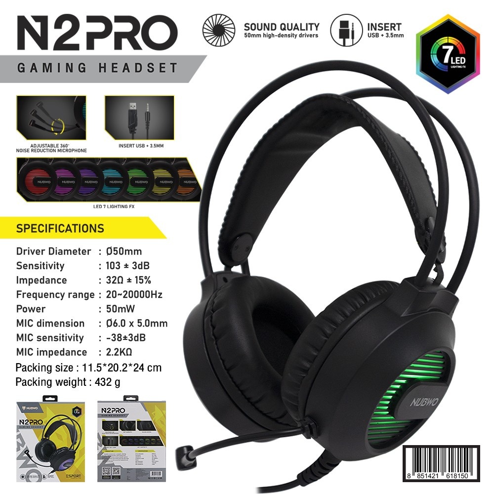 NUBWO N2 PRO HEADSET GAMING หูฟังเกมมิ่ง Stereo เสียงดี ไฟ LED 7 Color ...