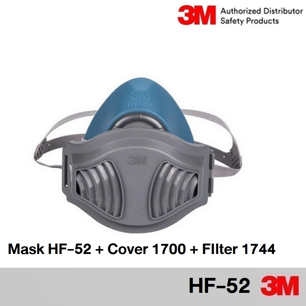 3M HF-52+1700+1744 หน้ากากไส้กรองเดี่ยวชนิดครึ่งหน้า พร้อมฟิลเตอร์ และ ฝาครอบ Set including Half ...