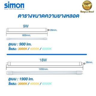 Simon 25pc หลอดไฟ LED T8 tube หลอดแอลอีดี ไฟสองทาง หลอดยาว 9W 18W 3000K ...
