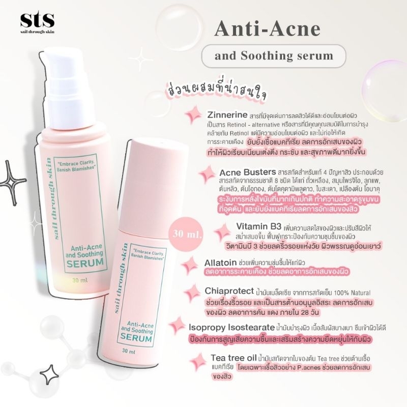 สูตรใหม่ เซรั่มบำรุงผิวหน้าลดสิว sail through skin ปริมาณ 30Ml ...