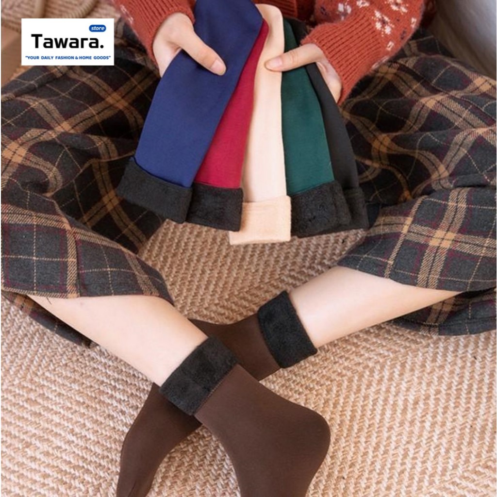 SK-014 ถุงเท้าบุขนกันหนาว ข้อกลาง แฟชั่นหน้าหนาว ลุยหิมะ อบอุ่น คริสต์มาส ปีใหม่ | Shopee Thailand