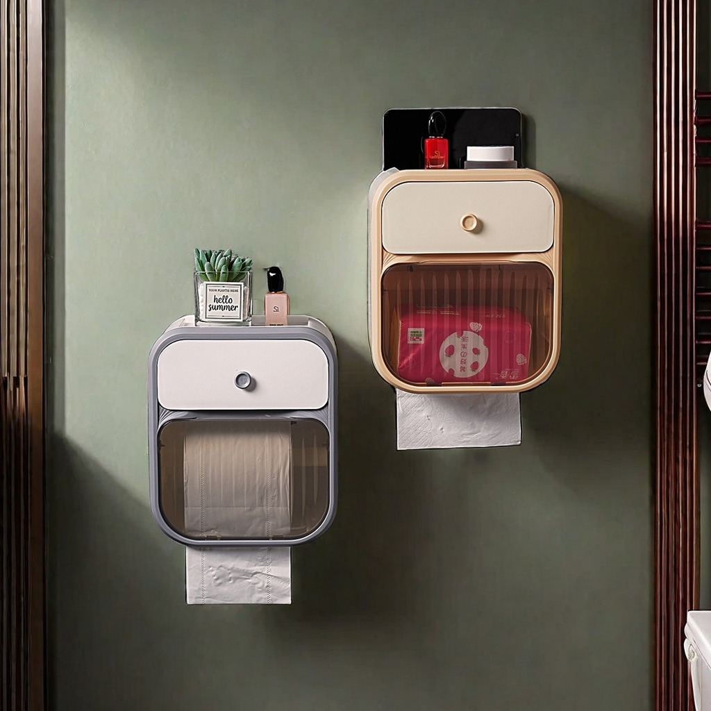 กล่องกระดาษม้วนติดผนังอเนกประสงค์แบบไม่ต้องเจาะพร้อมกล่องเก็บลิ้นชัก ...