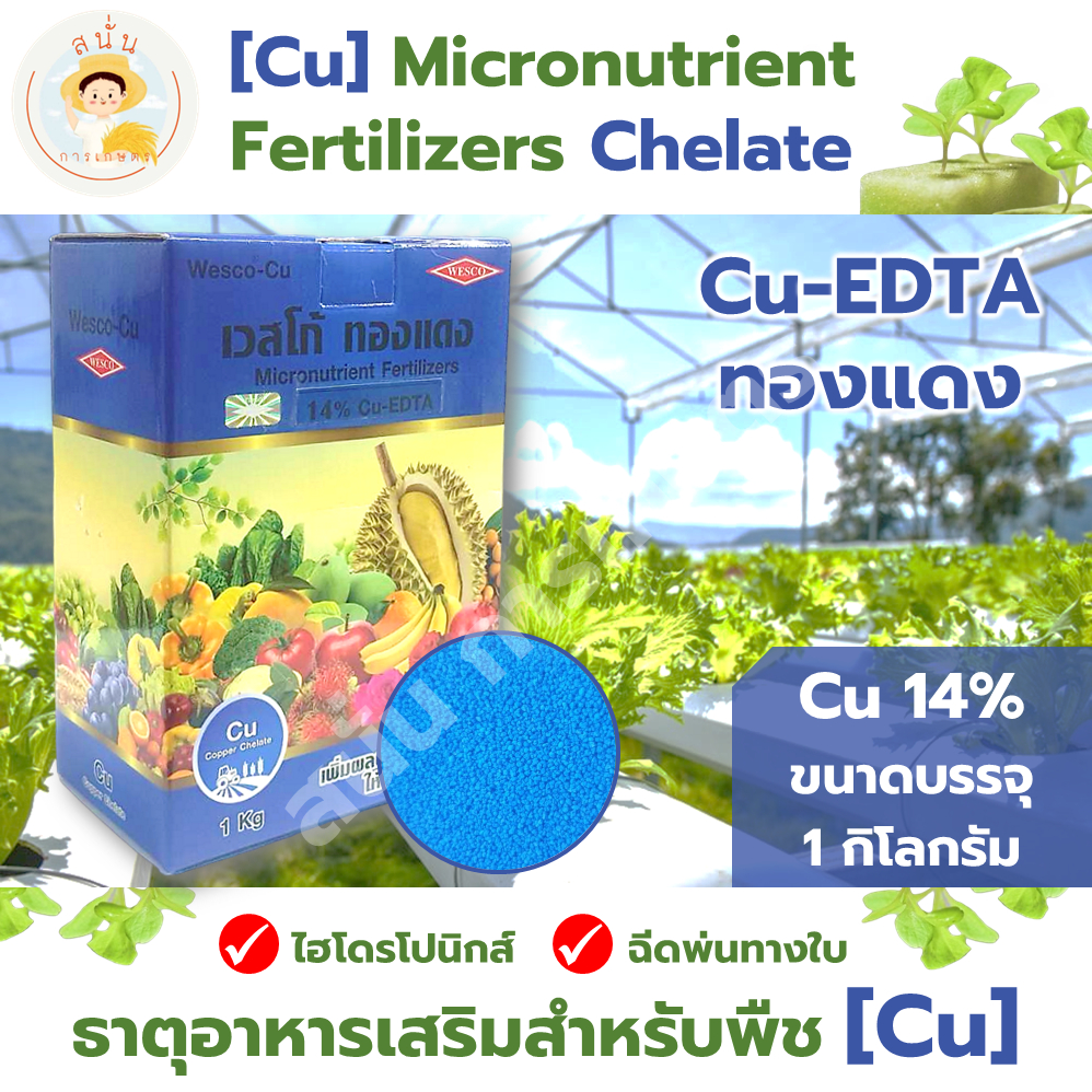 ธาตุอาหารเสริมสำหรับพืช ทองแดง คีเลต Cu - EDTA 14% ไฮโดรโปนิกส์ และฉีดพ่นทางใบ ขนาด 1 กิโลกรัม ...