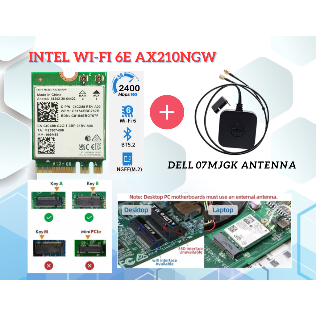 WiFi 6E Wireless Card Intel AX210NGW Bluetooth 5.3 Tri-Band Network ...
