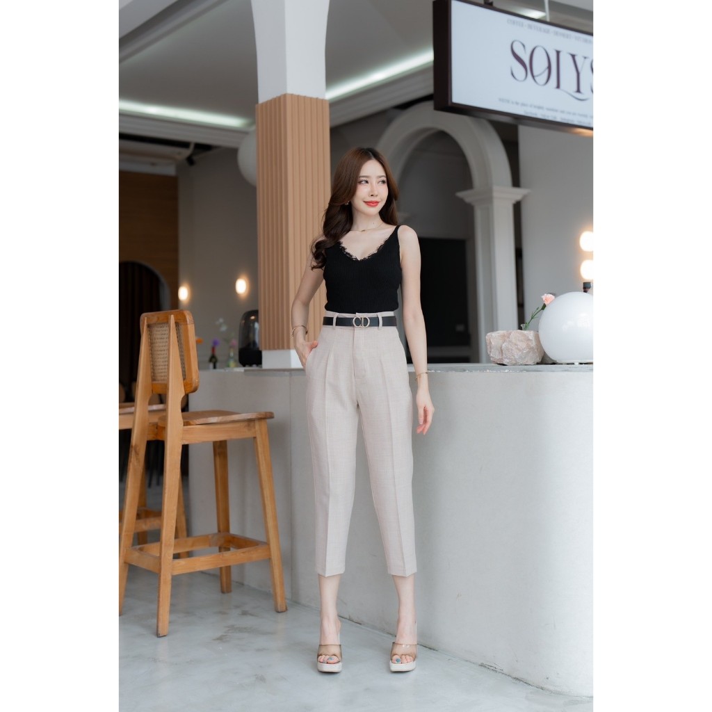 G95 กางเกง 8ส่วน ทรงบอย ตะขอหน้า ซิปหน้า ผ้าฟอร์ร่า เอวสูง มีตั้งเเต่ไซส์ S - 7XL Pants ผู้หญิง ...