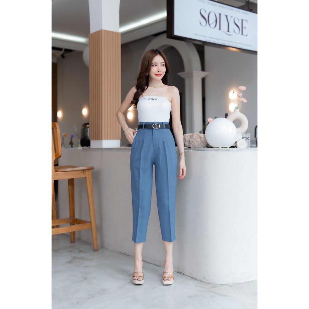 G95 กางเกง 8ส่วน ทรงบอย ตะขอหน้า ซิปหน้า ผ้าฟอร์ร่า เอวสูง มีตั้งเเต่ไซส์ S - 7XL Pants ผู้หญิง ...