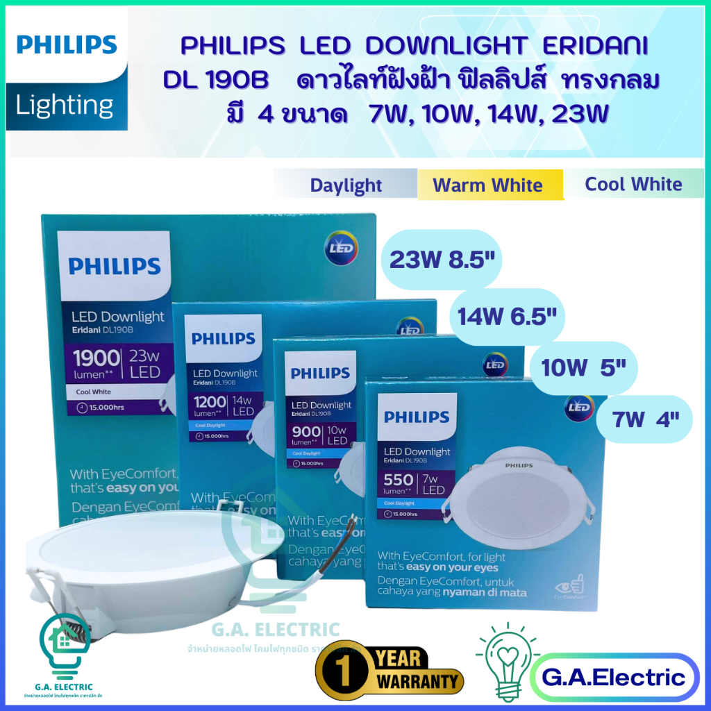 Philips โคมไฟดาวน์ไลท์ ฟิลลิปส์ Panel LED รุ่น Eridani หน้ากลม 3.5w 7w ...