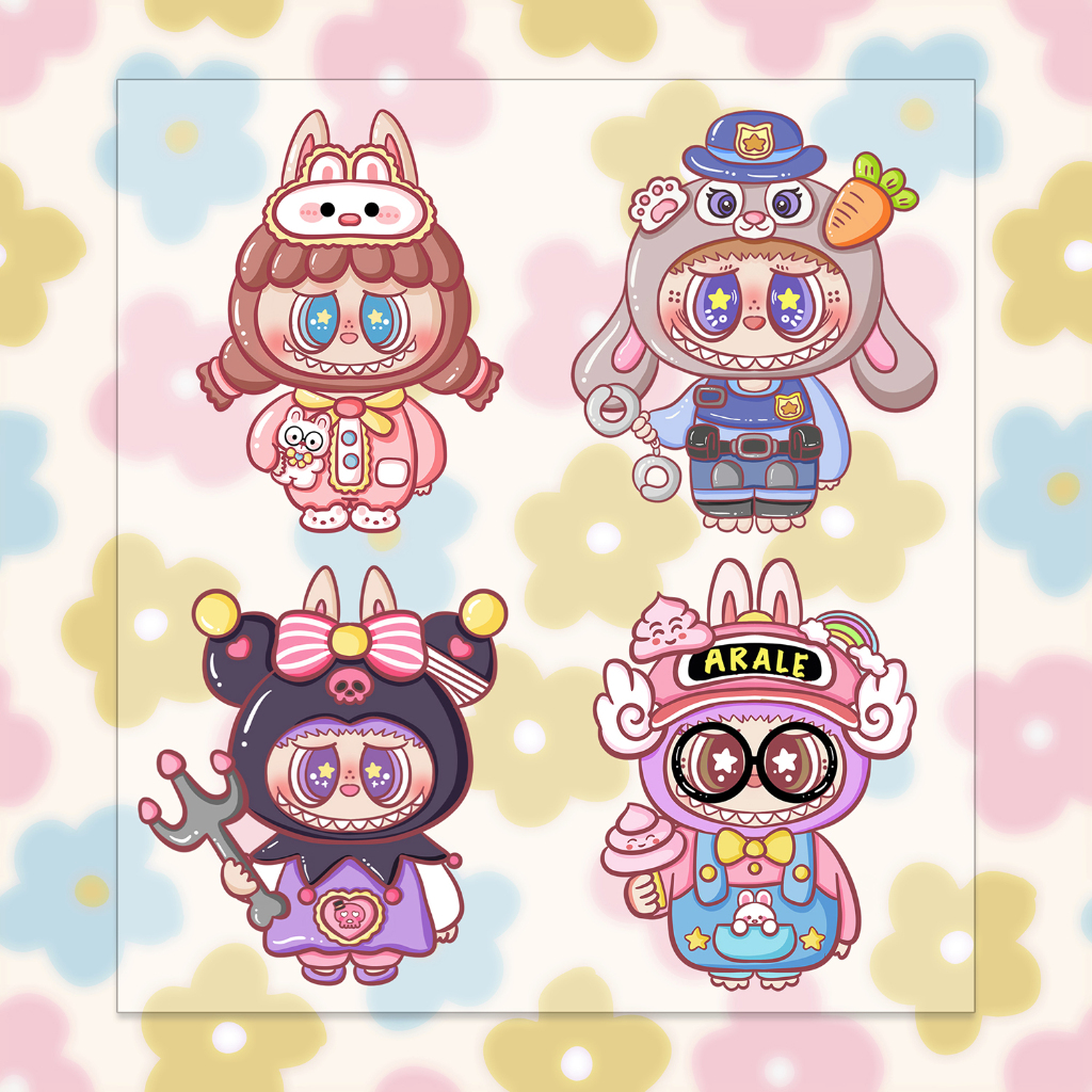 POPMART sticker กันน้ำรูปแบบที่ สติกเกอร์ Labubu การ์ตูนน่ารักสติกเกอร์ ...