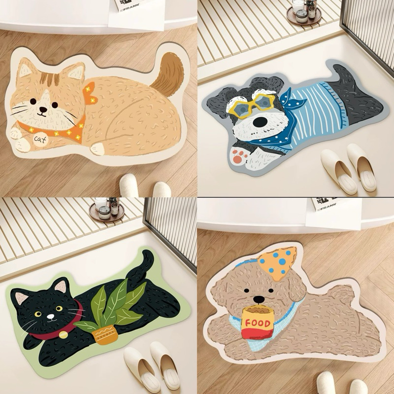 พร้อมส่ง💦 พรมยาง พื้นนุ่มนิ่มลายแมวและหมาน่ารัก แผ่นรองกันเปียก แผ่นปู ...