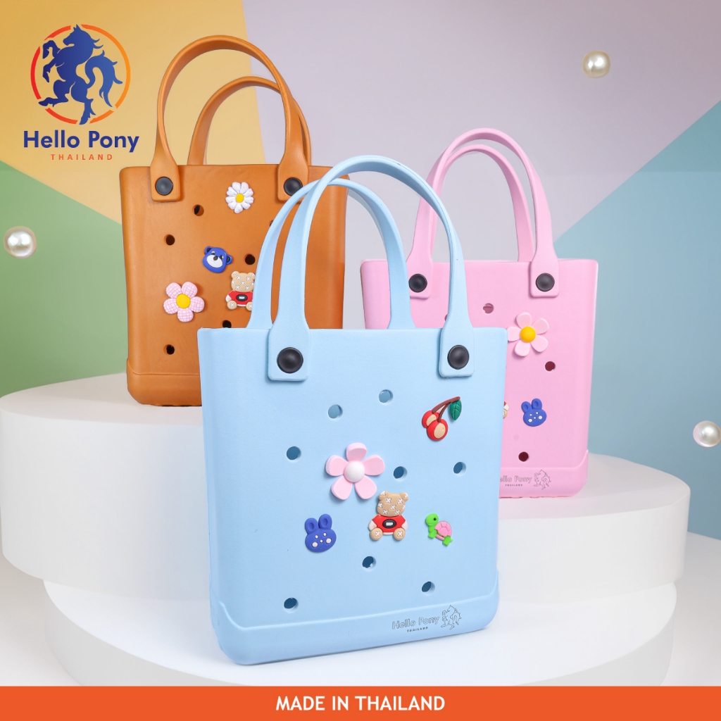 Hello Pony กระเป๋าถือ EVA กระเป๋ามีรู ทรงมินิมอล DIY มีตัวการ์ตูนติด ...