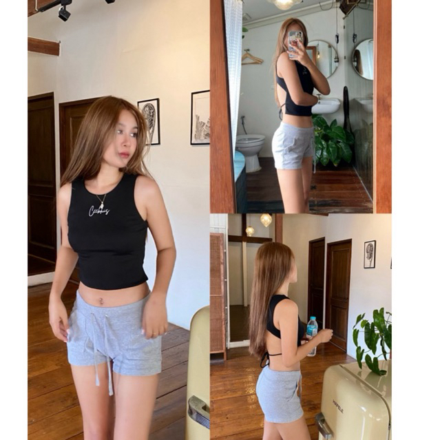 Summer top ver2. เสื้อครอปแขนกุดเว้าหลัง | Shopee Thailand