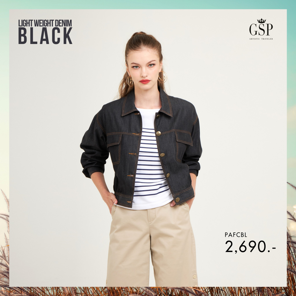 Gsp แจ๊คเก็ตยีนส์ Light weight denim แขนยาว สีดำ (PAFCBL) | Shopee Thailand