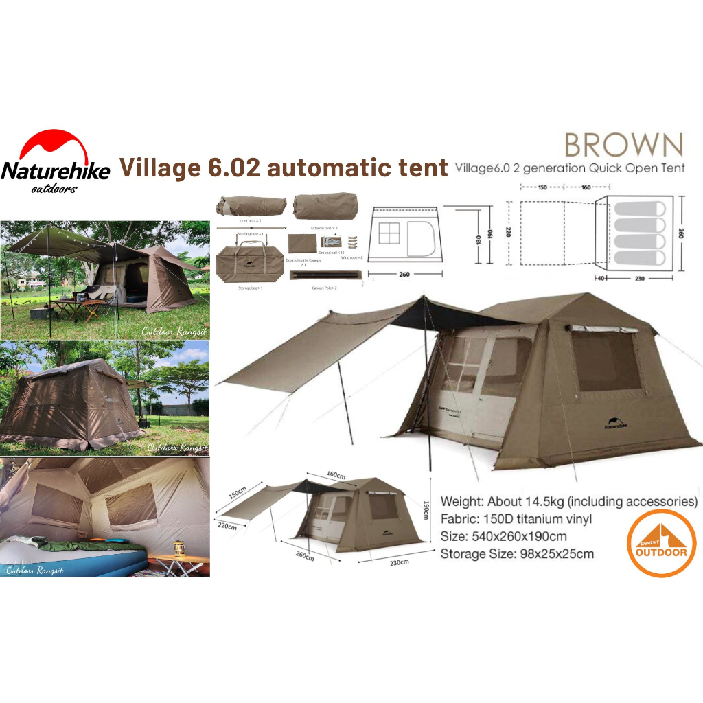 Naturehike Village 6.02 Tent เต้นท์กางเก็บเร็วคุณภาพสูง ของแท้พร้อมรับ ...
