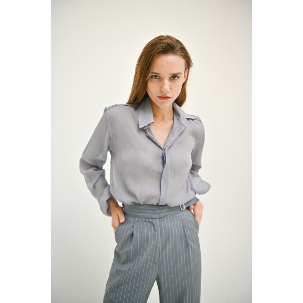 Patcha.co - เชิ้ตผ้าชีฟอง สีเทา PCCT005 | Shopee Thailand