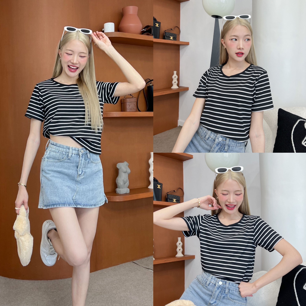 88story.th - Bobby top พร้อมส่ง เสื้อคอกลม ผ้าร่องลายทางริ้วขาวดำ งาน ...