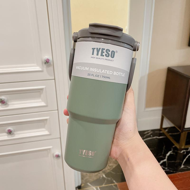 (ของแท้) แก้วเก็บความเย็น Tyeso แบบใหม่มีที่จับ หูหิ้ว แก้วกาแฟ แก้วสแตนเลส304 600ml/750ml/900ml ...
