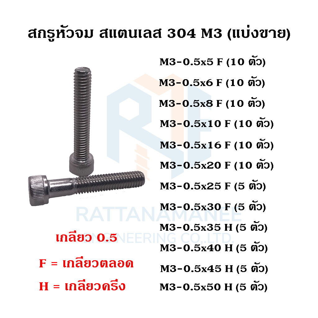 สกรูหัวจม สแตนเลส 304 M3 เกลียว 0.5 (แบ่งขาย) | Shopee Thailand