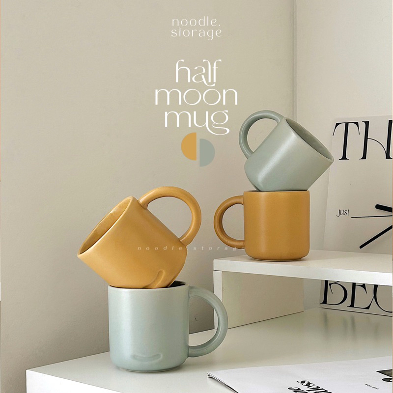 แก้วกาแฟเซรามิค แก้วน้ำ สีพาสเทล เหลืองมัสตาร์ด เทาอมฟ้า หูจับครึ่งวง ...