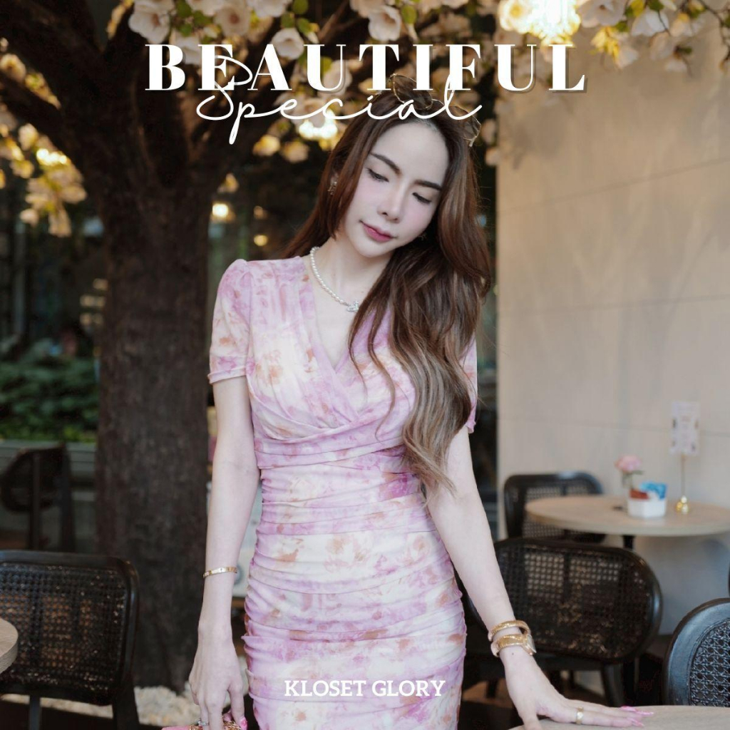 K087 : เดรสยาวคอวีผ้าตาข่ายพิมพ์ลายดอกไม้หลากสีสไตล์ฝรั่งเศส | Shopee ...