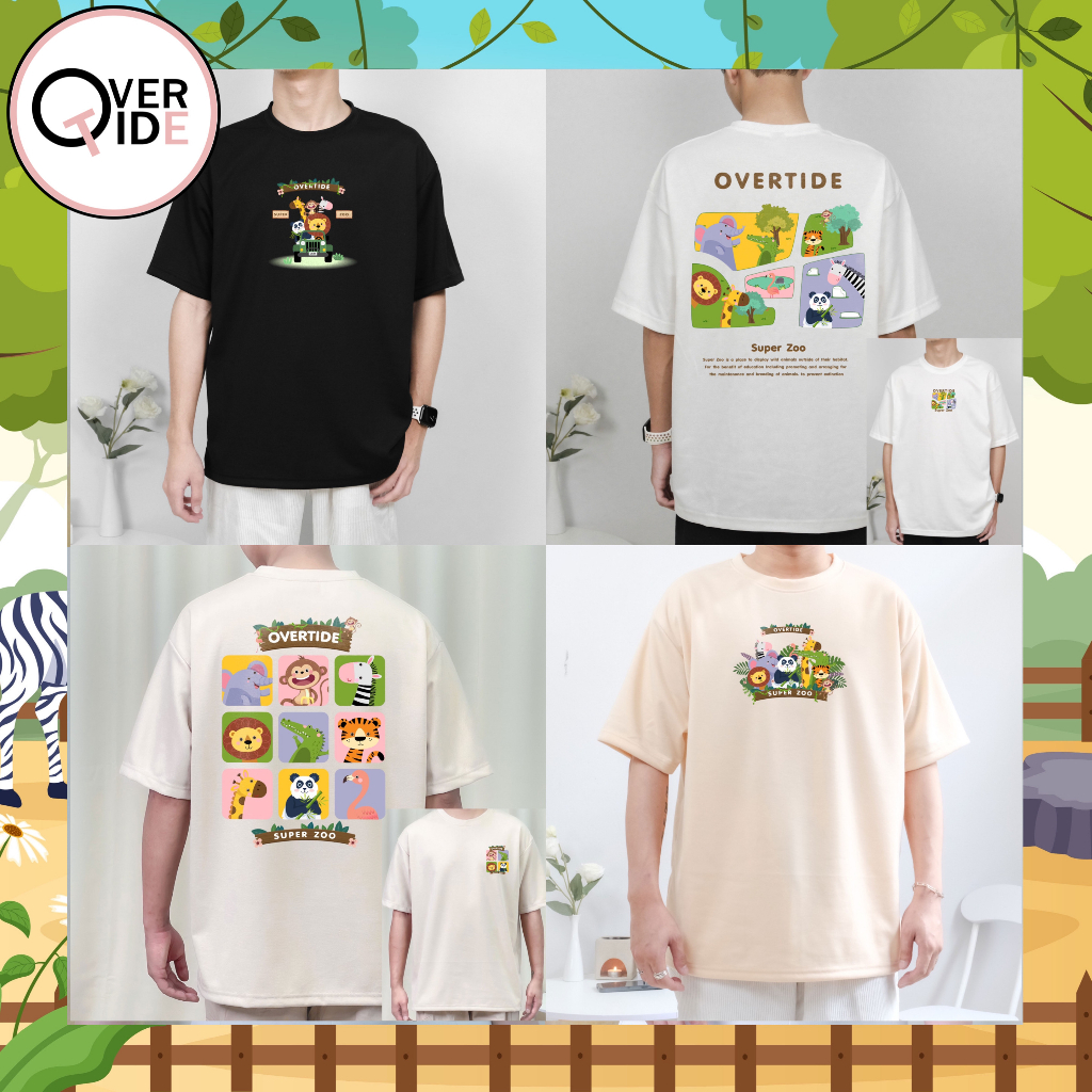 Overtide เสื้อยืดโอเวอร์ไซส์ คอลเลกชั่น Super Zoo หลายสี | Shopee Thailand
