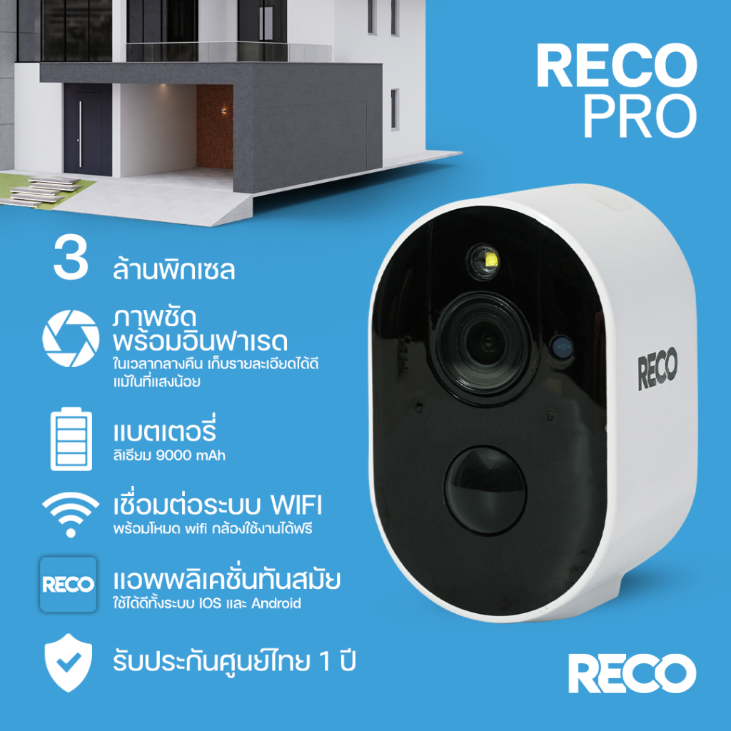 RECO Pro กล้องวงจรปิดไร้สายความชัดสูง WIFIในตัว ไม่ต้องเสียบปลั๊ก ...