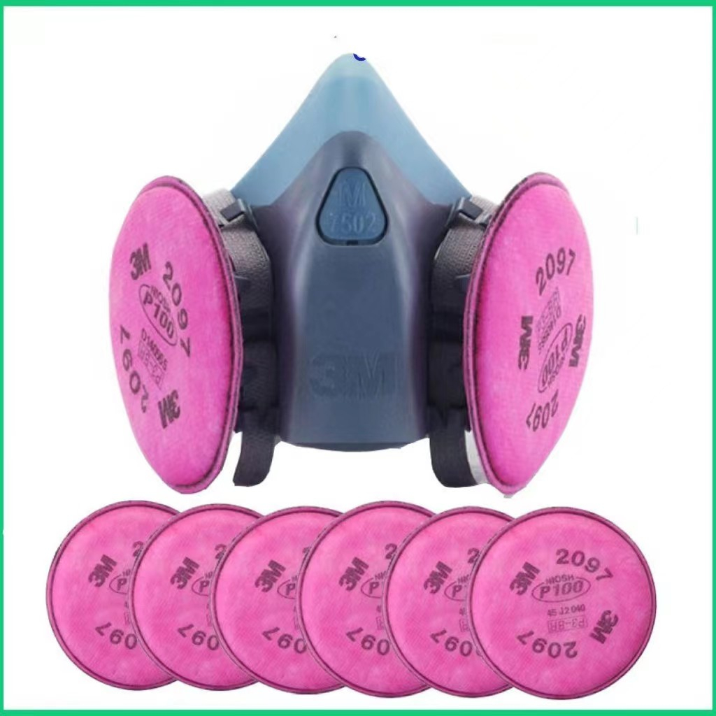 3M 7502+2097 หน้ากากป้องกันฝุ่นละออง ฟูม โลหะ งานเชื่อม บัดกร ตัวกรอง P100 มาตรฐาน ซิลิโคนกัน ...