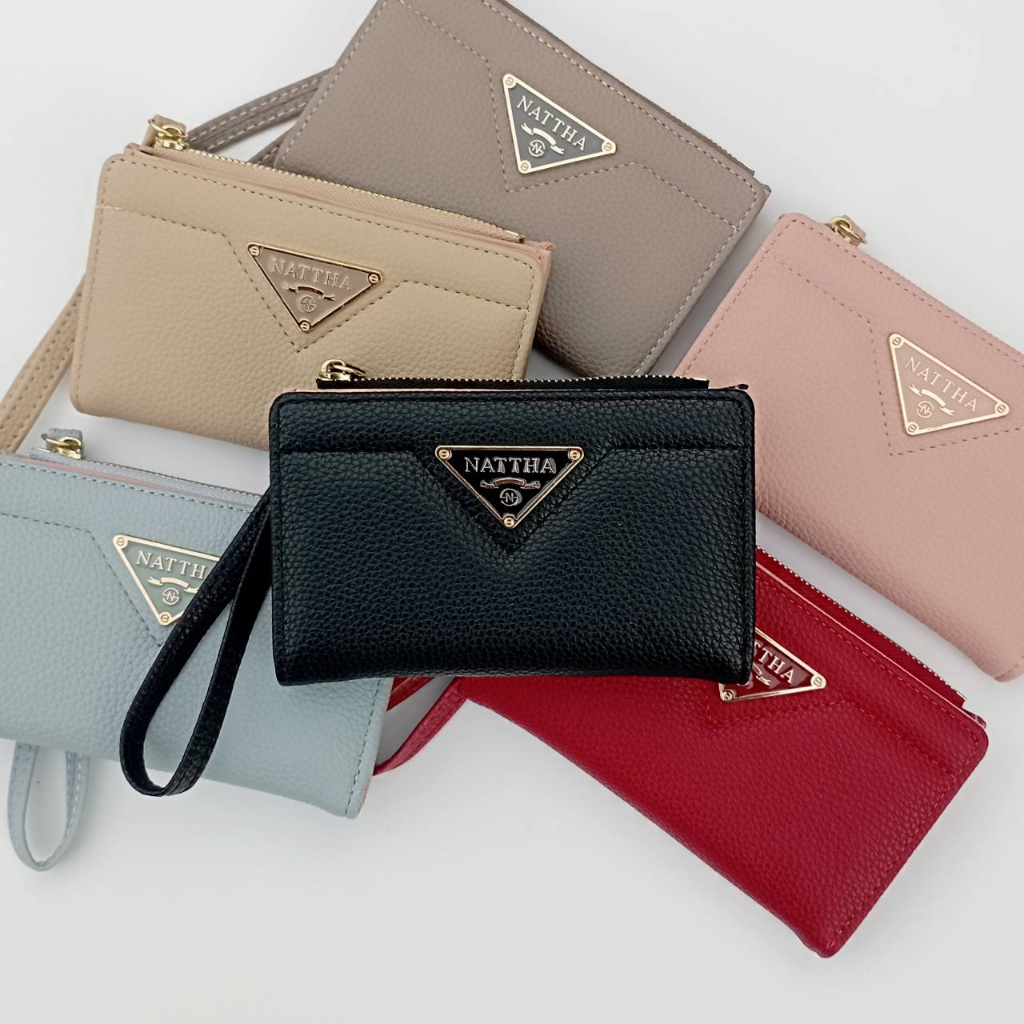 กระเป๋าสตางค์ใบกลาง Nattha สองพับ หนังPUอัดลายหนังลิ้นจี่ รุ่น MC003 ...