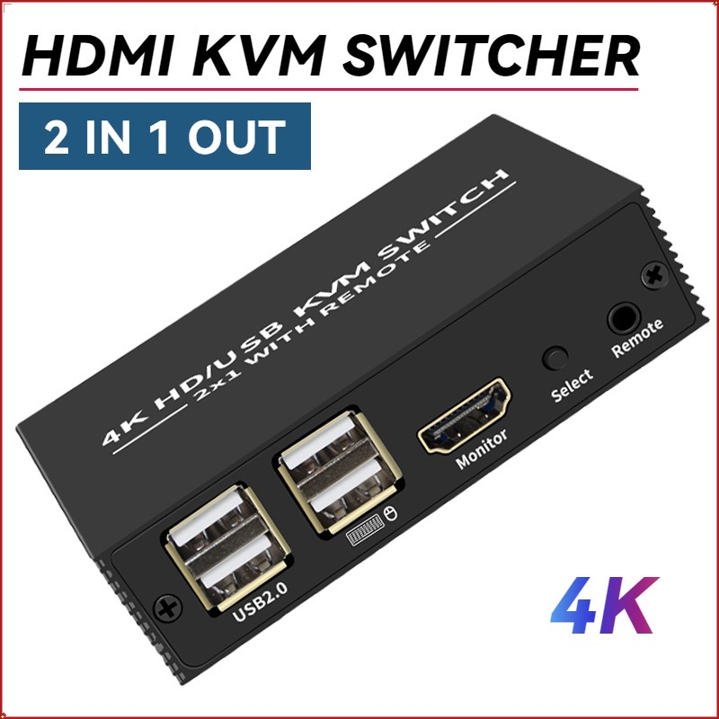 2160P สวิตช์ HDMI SWITCH KVM 4Kx2K @60Hz สวิตช์ USB 2x1 4x1 พอร์ต HDMI2 ...