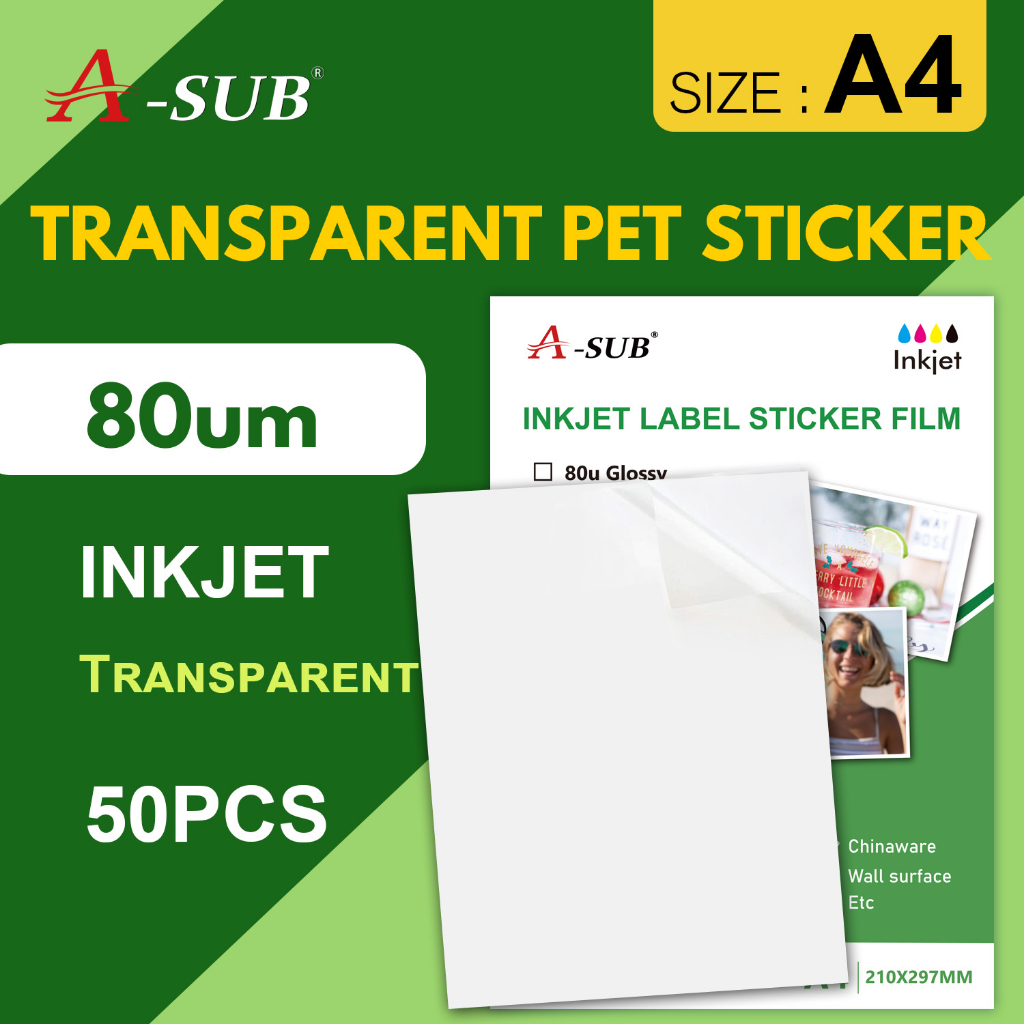 A-SUB Transparent/Glossy/Matte Self-Adhesive Vinyl Sticker Paper for ...