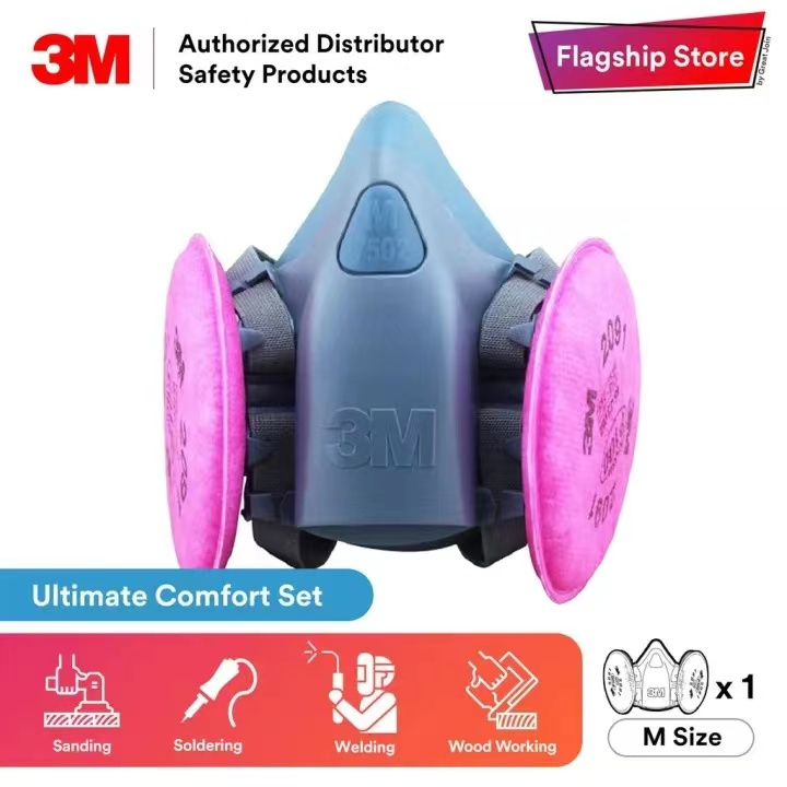 หน้ากาก 3M 7502+2091 พร้อมแผ่นกรอง รุ่น 2097 ป้องกันฝุ่น สารเคมี เหมาะ ...