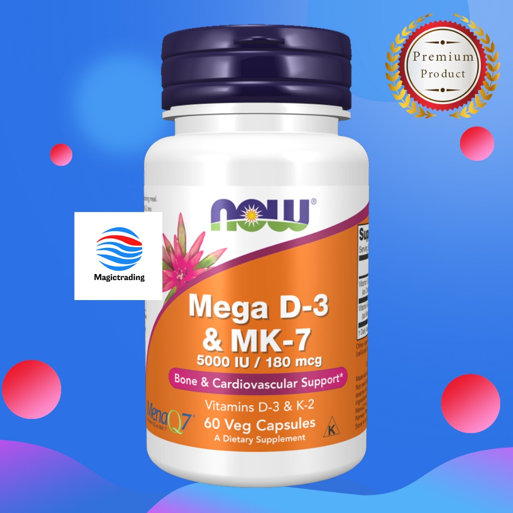Now Foods Mega D-3 & MK-7 Bone & Cardiovascular Support / 60 Veg ...
