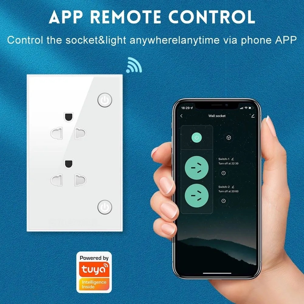 Tuya WiFi Wall Power Socket ปลั๊กไฟติดผนังทูย่า สั่งผ่านแอพ เสียง ...