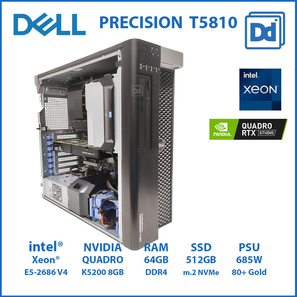 DELL Precision T5810 Workstation intel Xeon E5-2686V4 18C / 36T RAM 64GB NVMe512GB +HDD 2TB USED ...