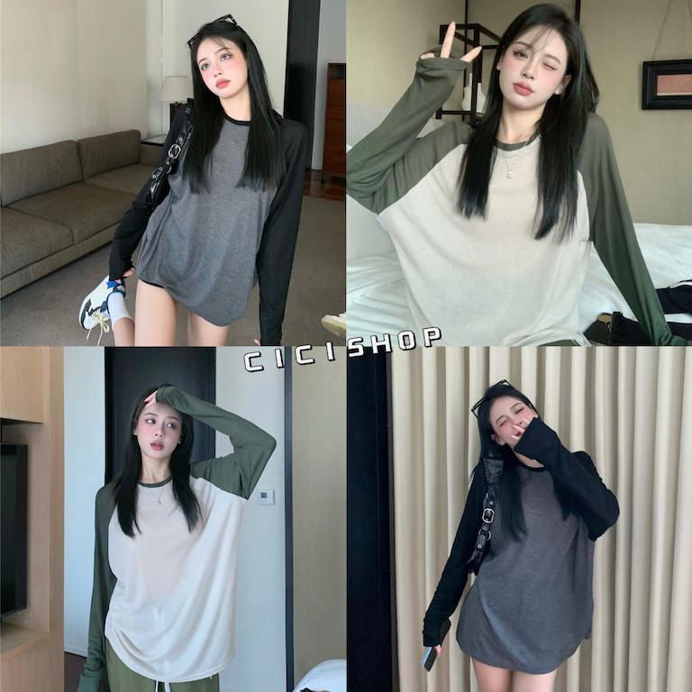 Cicishop(3325)เสื้อแขนยาวสีทูโทน ทรงoversize ใส่สบาย ไม่ควรพลาด เหมาะกับทุกวัย | Shopee Thailand