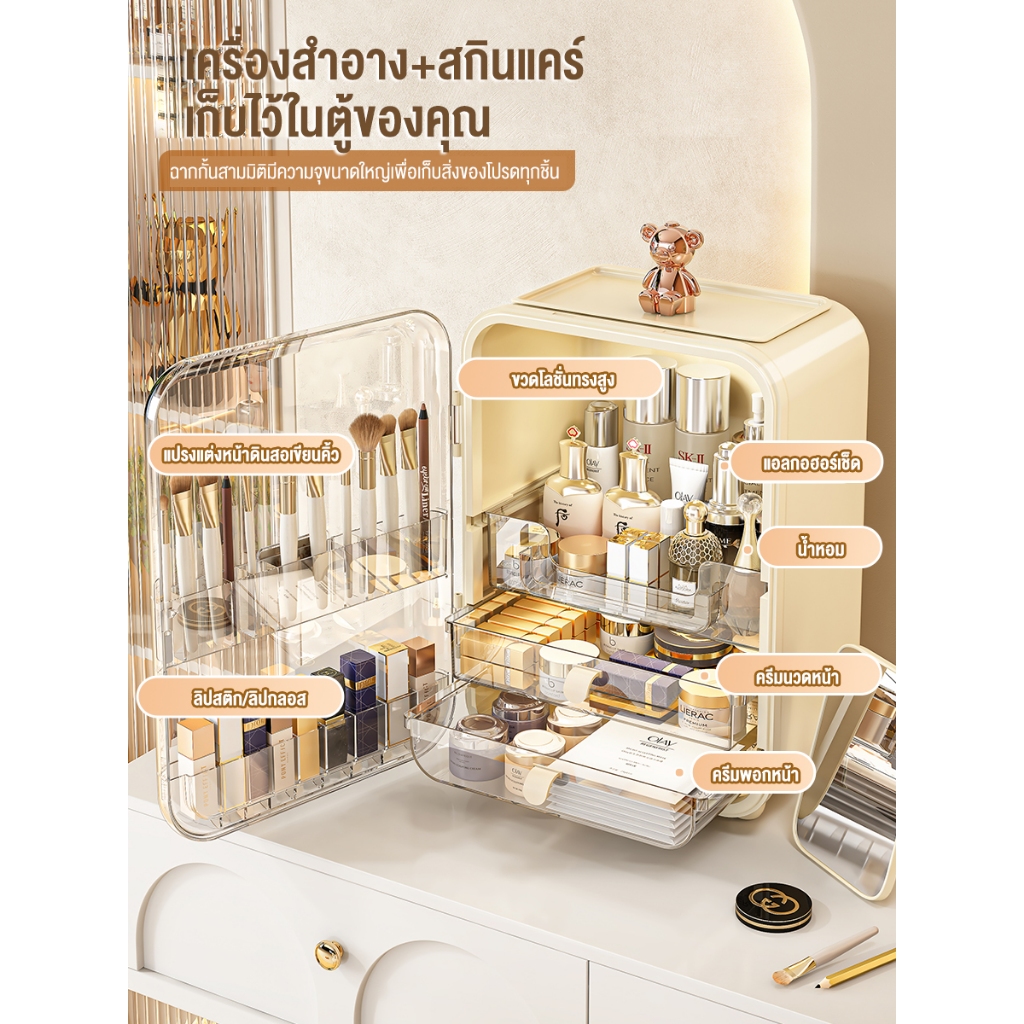 Nearra ตู้เก็บของเครื่องสำอาง เปิดปิดด้วยแม่เหล็ก 180 องศา กันฝุ่นกัน ...