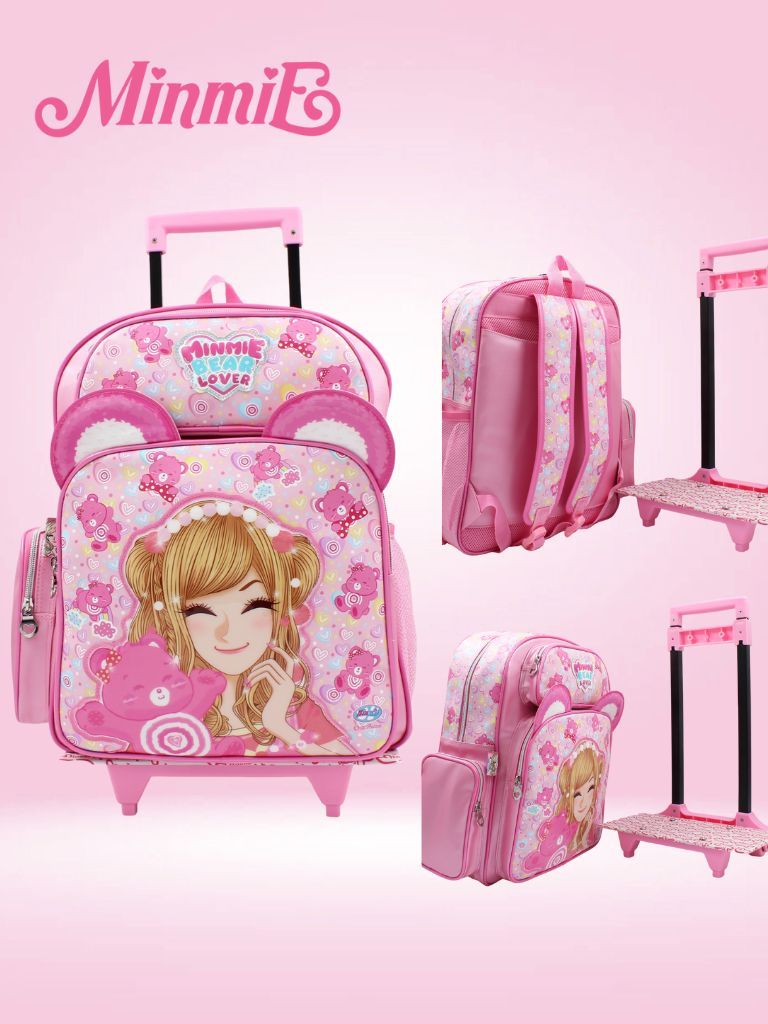 Minmie กระเป๋าเป้ล้อลากถอดได้นักเรียน 16 นิ้ว 4 สี ลายตุ๊กตาหมี Trolley ...