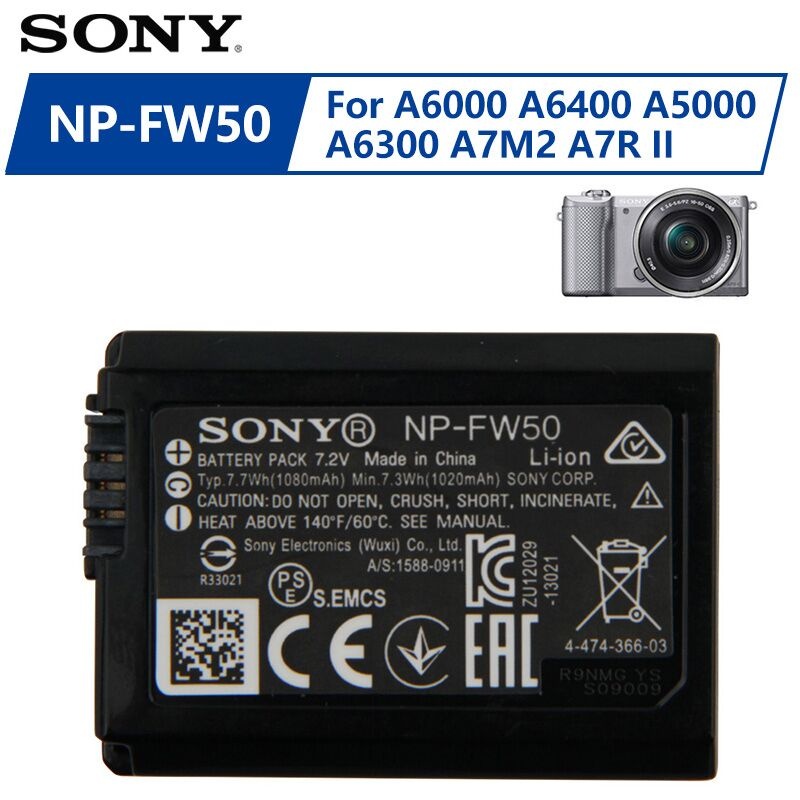 Original Sony แบตเตอรี่ NP-FW50สำหรับ SONY A6000 Α6000 A6400 A5000 A6300 A7M2 A7R II 1080MAh แท้ ...