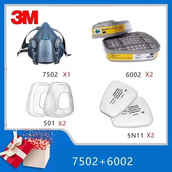 ป้องกันฝุ่น PM.2.5 ฝุ่นควัน ชนิดใช้ซ้ำได้ 3M 7502(M) และ ตลับกรองเคมีพร้อมแผ่นกันฝุ่น(N95) ุ ...