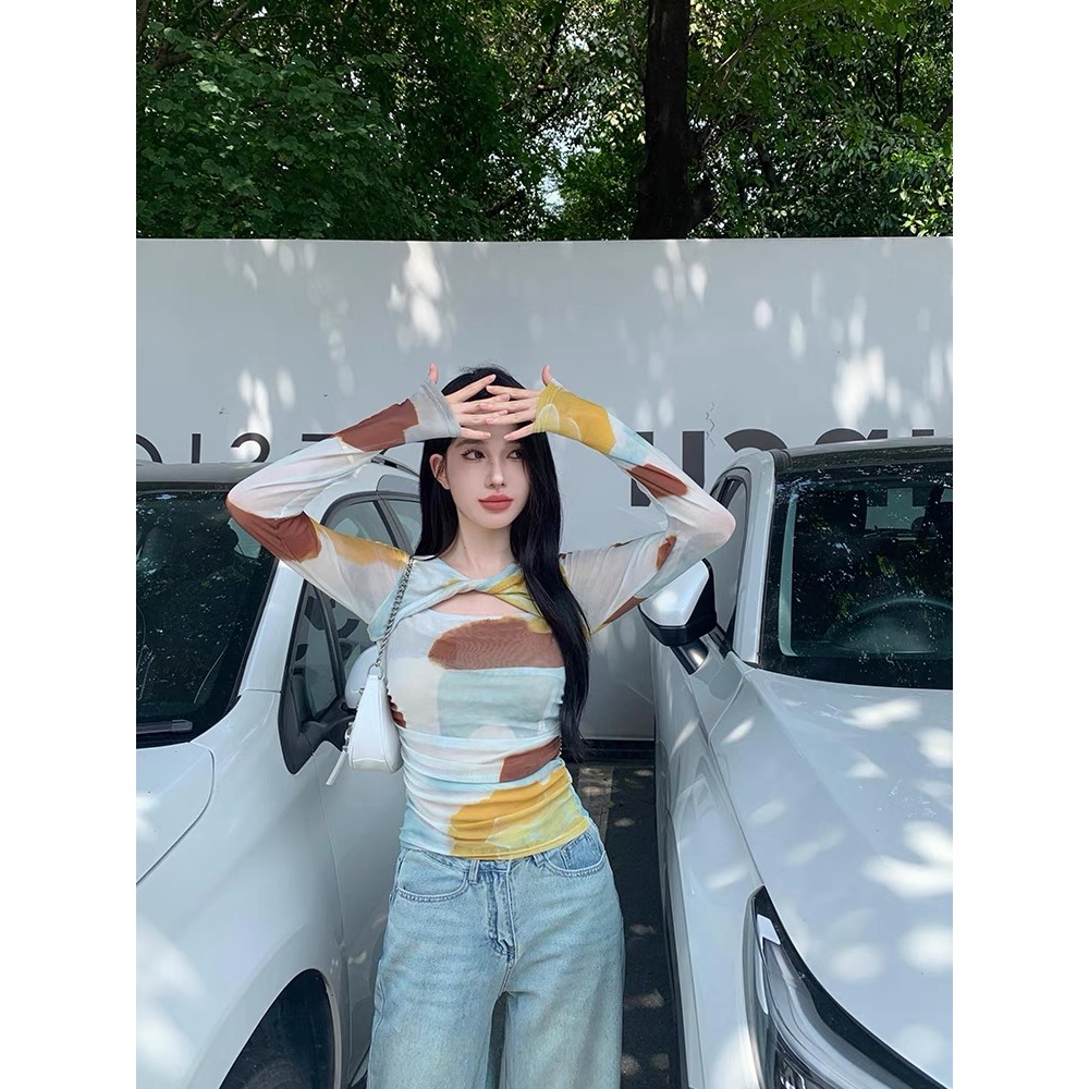 Cicishop(J756)เสื้อซีทรูแขนยาว ดีเทลเว้าอกหน้าหลังจ้ำด้านข้าง สีสันสวยงาม สไตล์สาวแซ่บ | Shopee ...