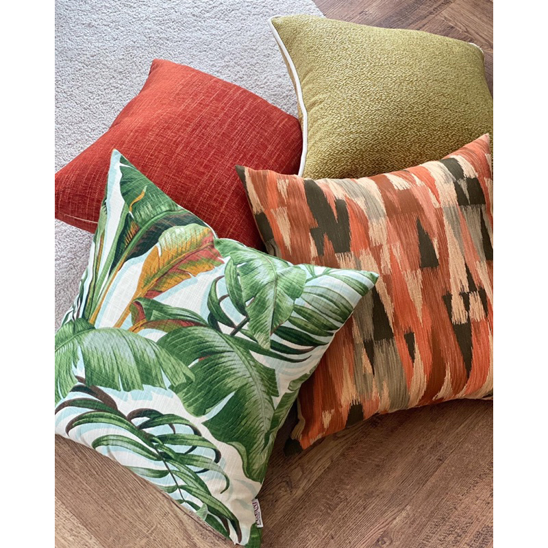 PUSANI - หมอนอิงเซ็ตลายใบไม้เขียวส้ม ผ้า Cotton ขนาด 45x45 cm/18”x18 ...