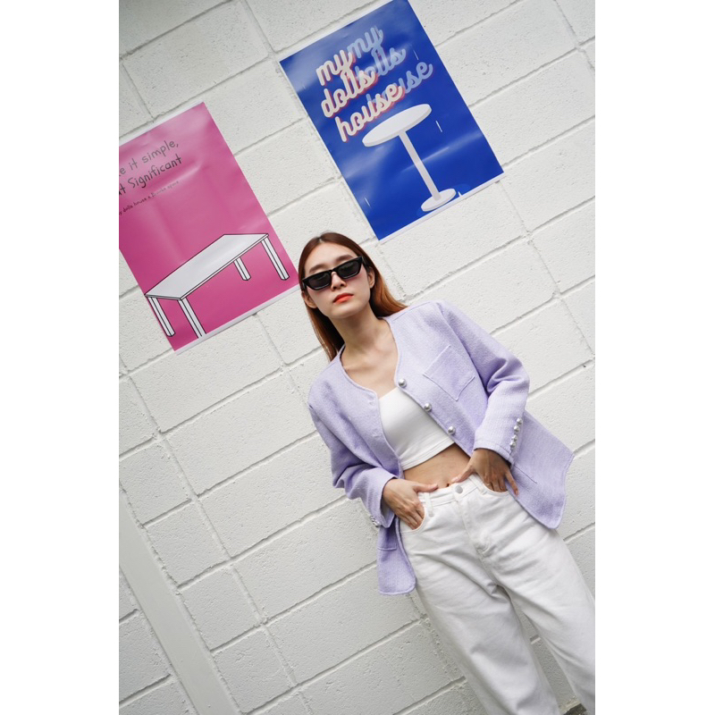 TWOMORROW l Tweed Jacket ม่วง เหลืองครีม ทรง oversize นิดๆ ดีเทลกระดุม ...