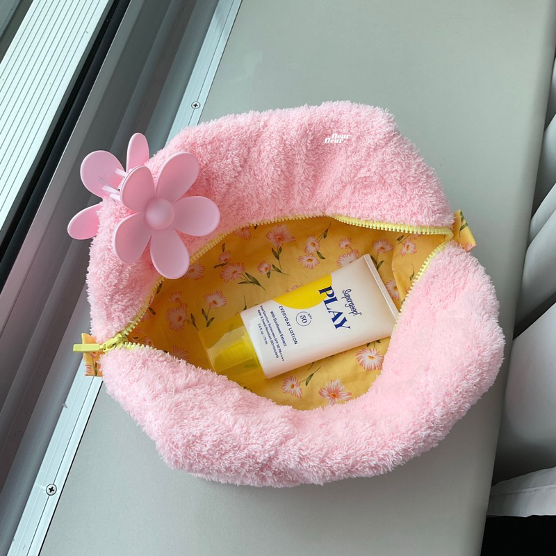 Pastel Pink Terry pouch กระเป๋าเครื่องสำอาง | Shopee Thailand