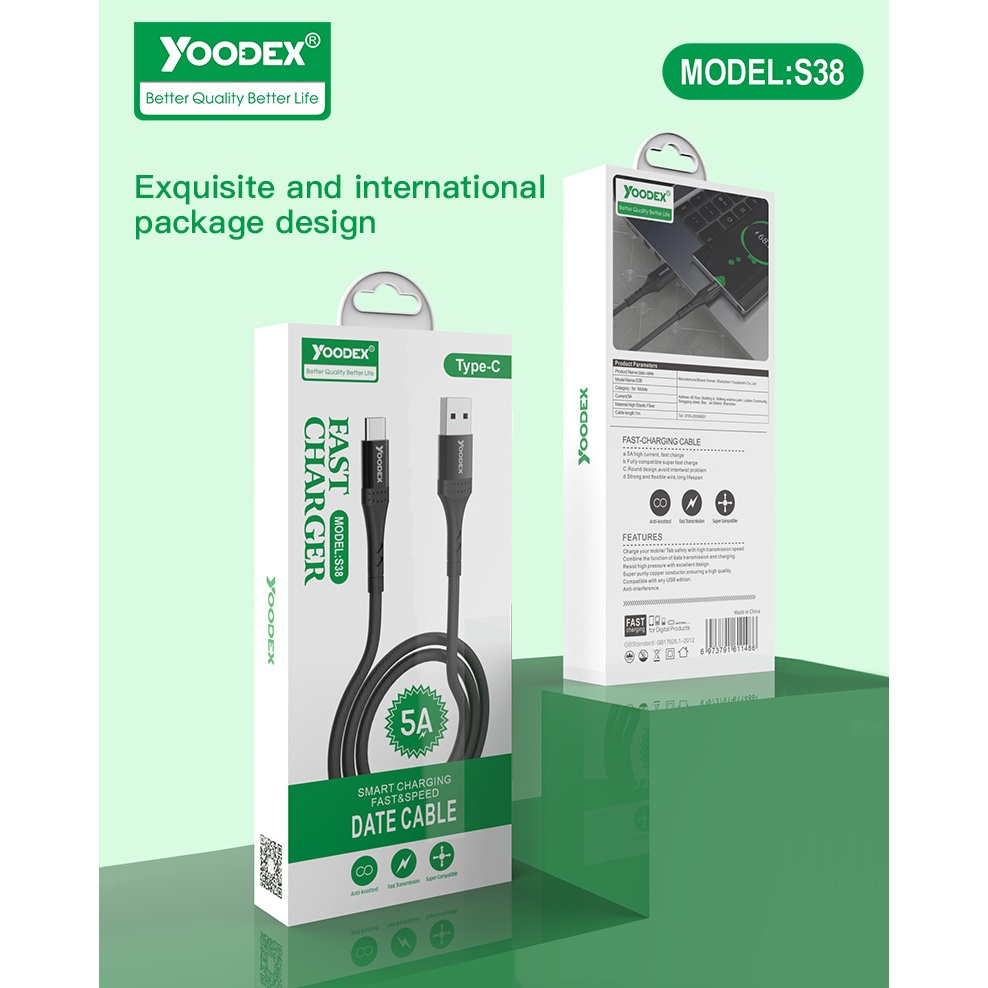 Yoodex S38 5A【รับประกัน 1 ปี】ส่งจากไทย Fast Charge สายชาร์จ คุณภาพสูง USB สายชาร์จ Yoodex สาย ...