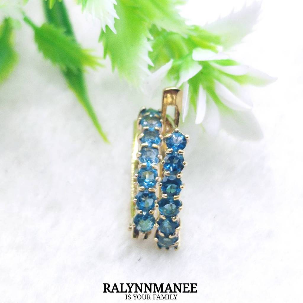 T6410 ต่างหูพลอยโทพาซแท้ ( Natural Topaz ) เฉดสีลอนดอน ตัวเรือนเงินแท้ ...