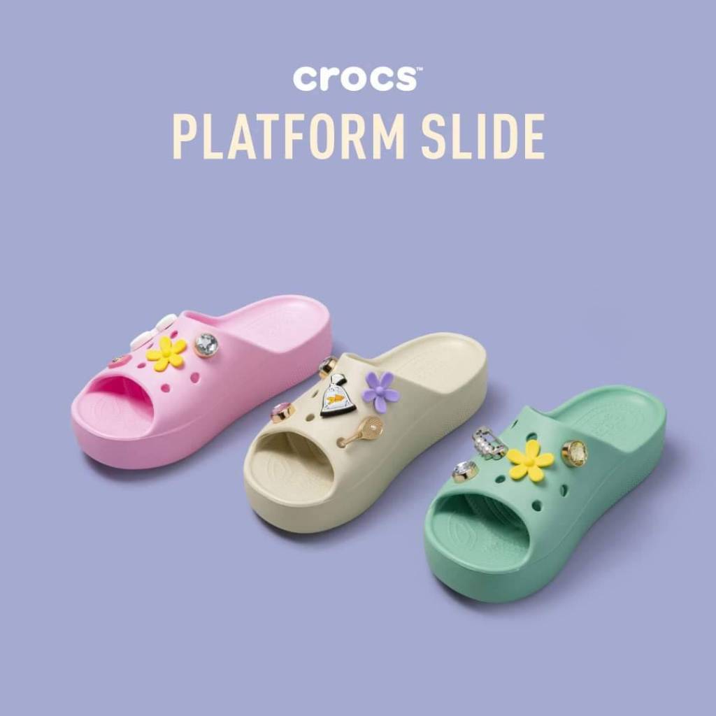 Crocs Platform Slide + free4Jibbitzs รองเท้าแตะสวนผู้หญิ่ง Size W5-W9 เบาพืนนีมใส่สบายเท้า พร้อม ...
