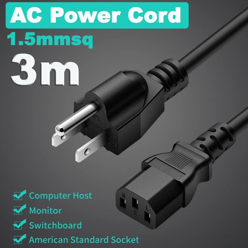 3M 1.5mmsq สาย AC Power Cord 3 Prong American IEC C13 Power Supply Lead ...