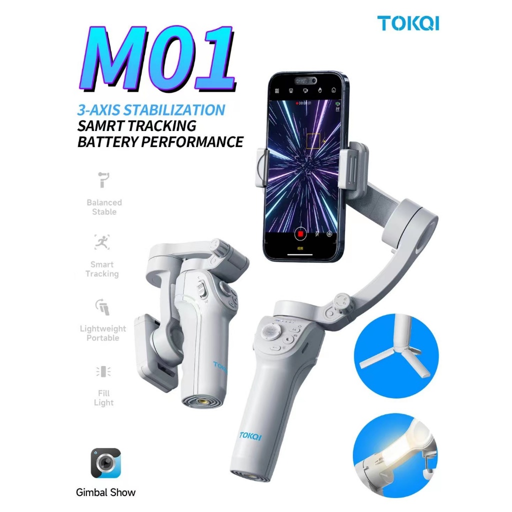 ไม้กันสั่นมือถือ TOKQI M01 AI Gimbal กันสั่น 3 แกน พับได้ (แท้100%) ติดตามใบหน้าได้360องศา ...
