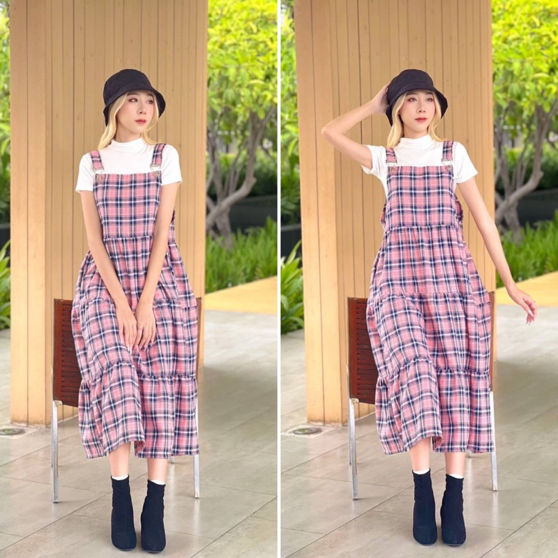 ♡Layered Overalls♡เอี๊ยมยาวระบายชั้น #มีลายสก็อต | Shopee Thailand