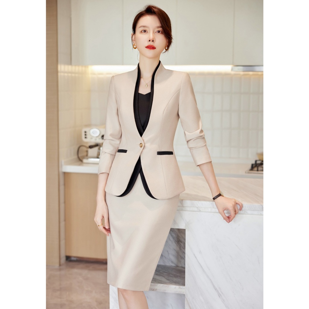 ชุดสูททำงานยูนิฟอร์มแขนยาวสีครีมพร้อมส่งมีไซส์ รหัสVOL-0207 | Shopee ...